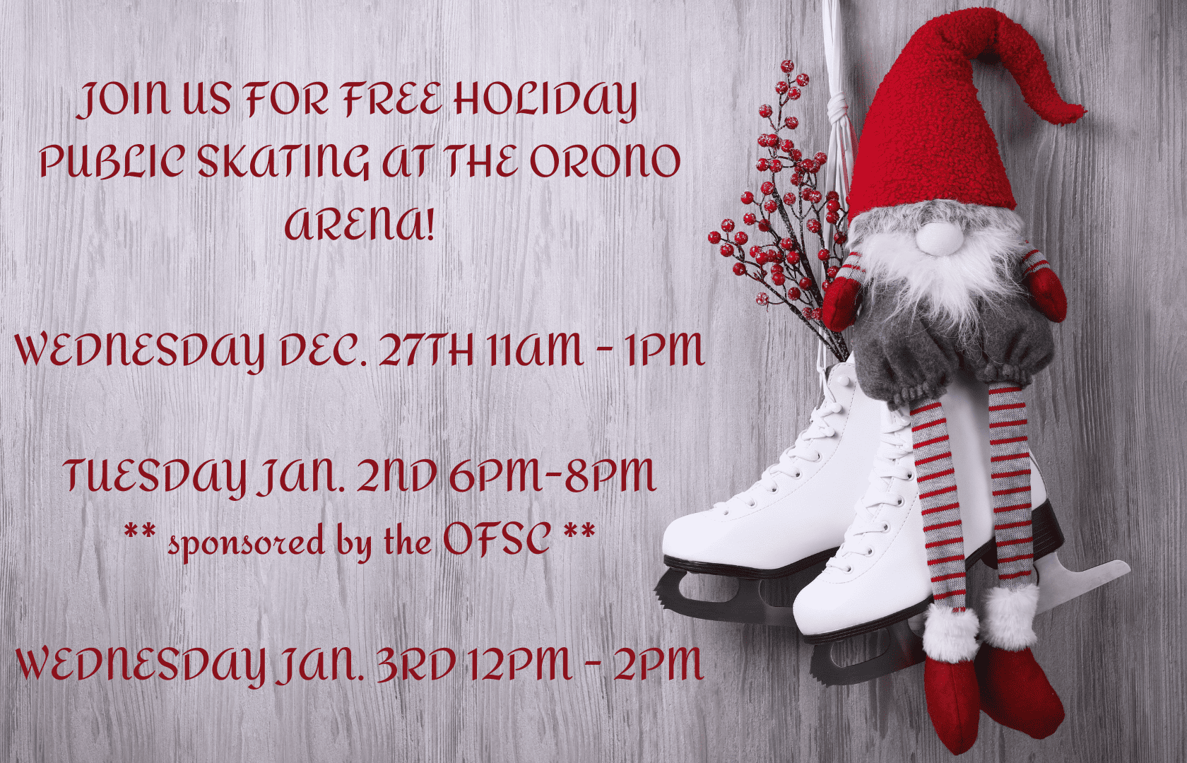 Free Holiday Public Skating at the Orono Arena - Orono BIA